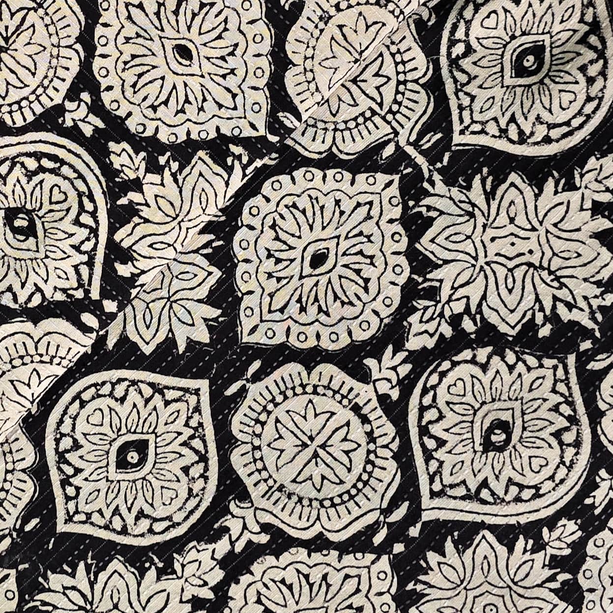 Pre Cut( 1.25 Meter)Pure Cotton Bagru Black And Cream Intricate Design ...