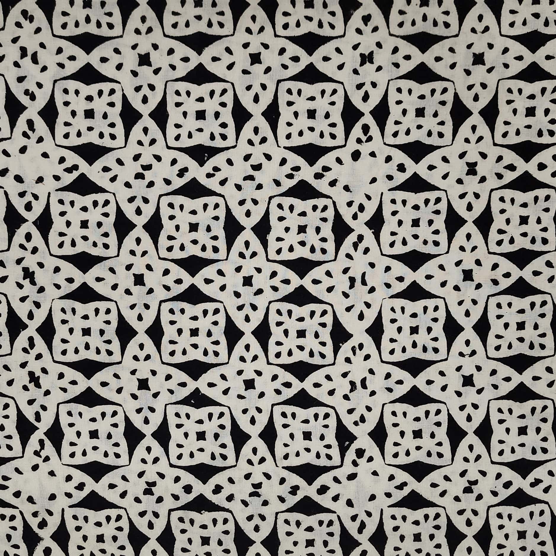 Pure Cotton Bagru Black With Cream Geometrical Star Motif Hand Block P ...