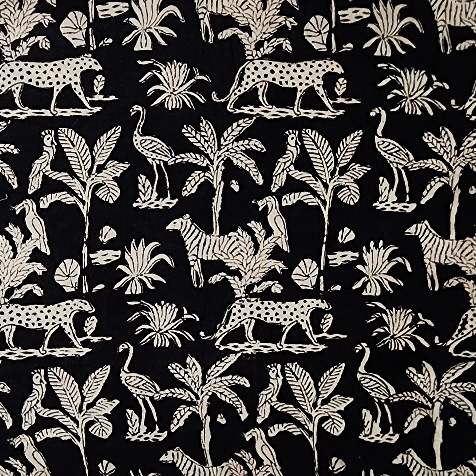 Pure Cotton Bagru Black With Cream Jungle Hand Block Print Fabric ...