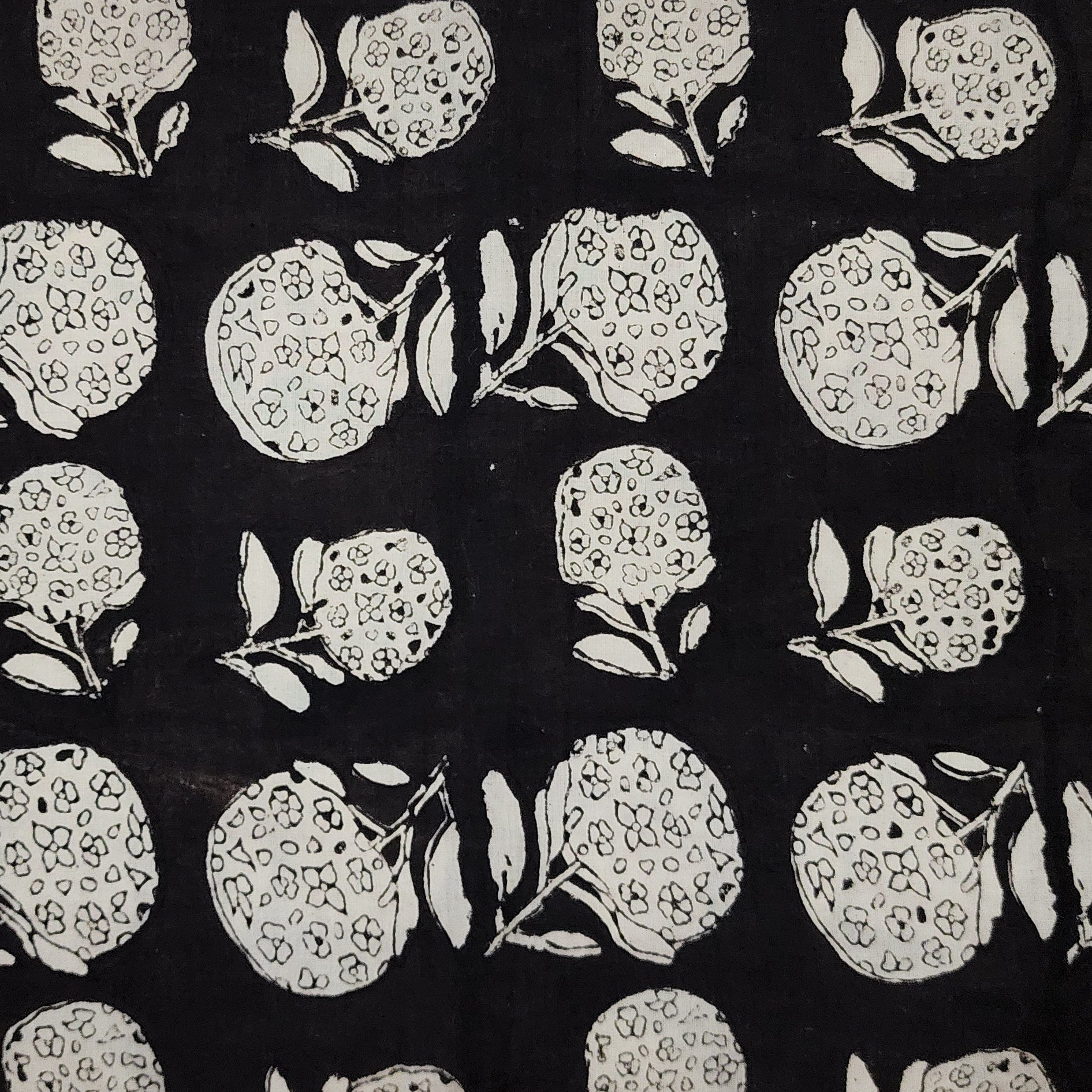 Pure Cotton Bagru Black With Cream Wild Flower Motif Hand Block Print ...