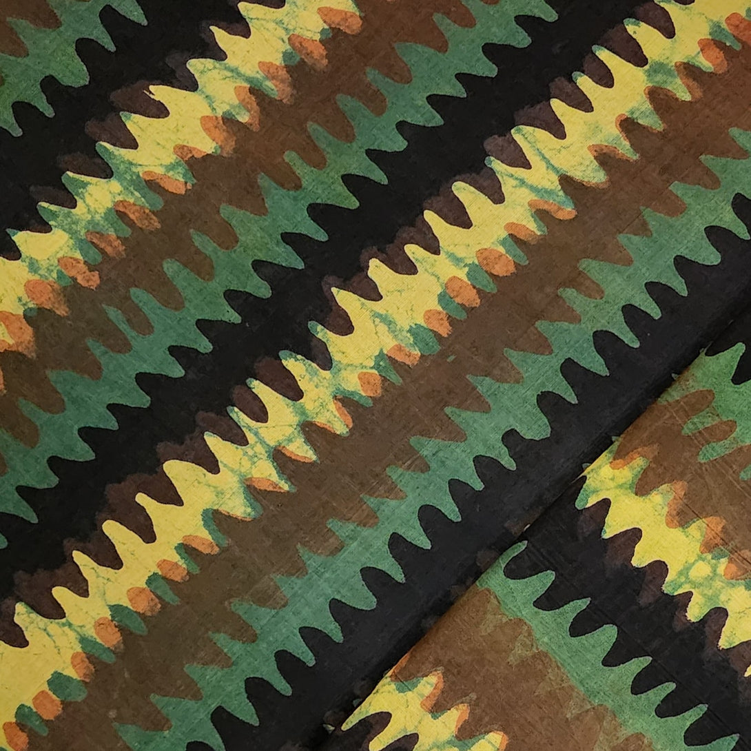 Pure Cotton Bagru Black With Green And Mustard Border Hand Block Print ...