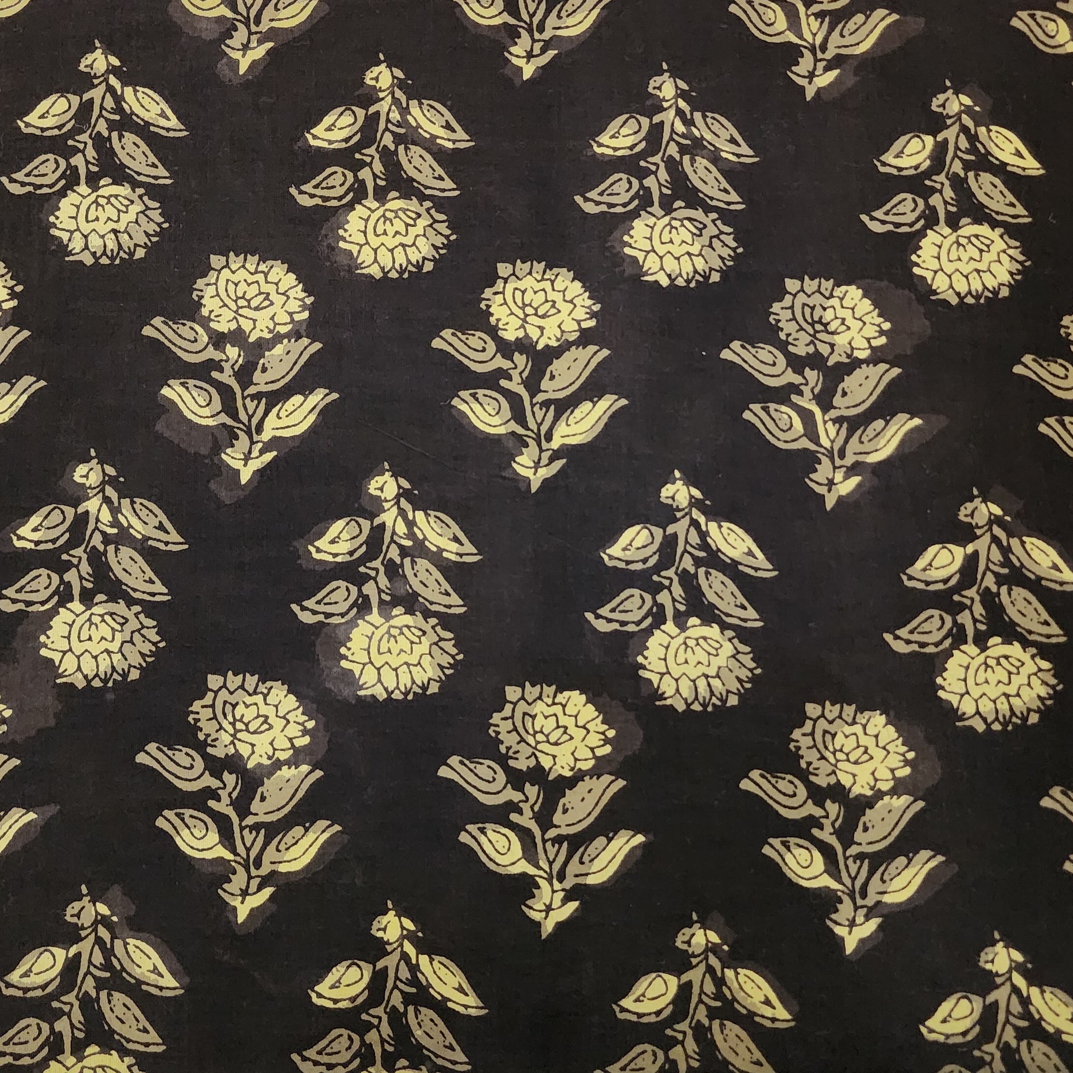 (PRE-CUT 2.10 METER) Pure Cotton Bagru Black With Green Flower Motif H ...