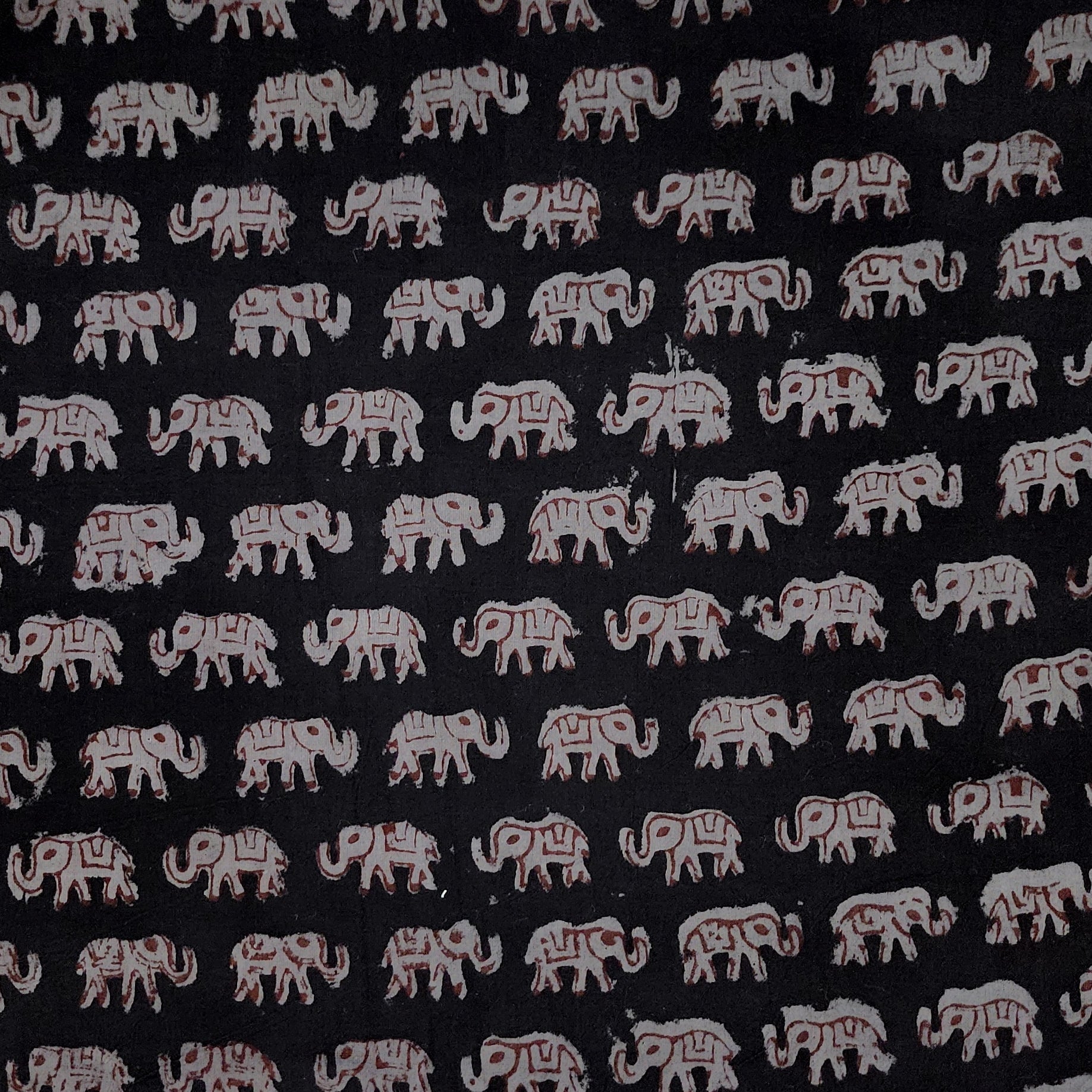 Pure Cotton Bagru Black With Grey Elephant Motif Hand Block Print Fabr ...