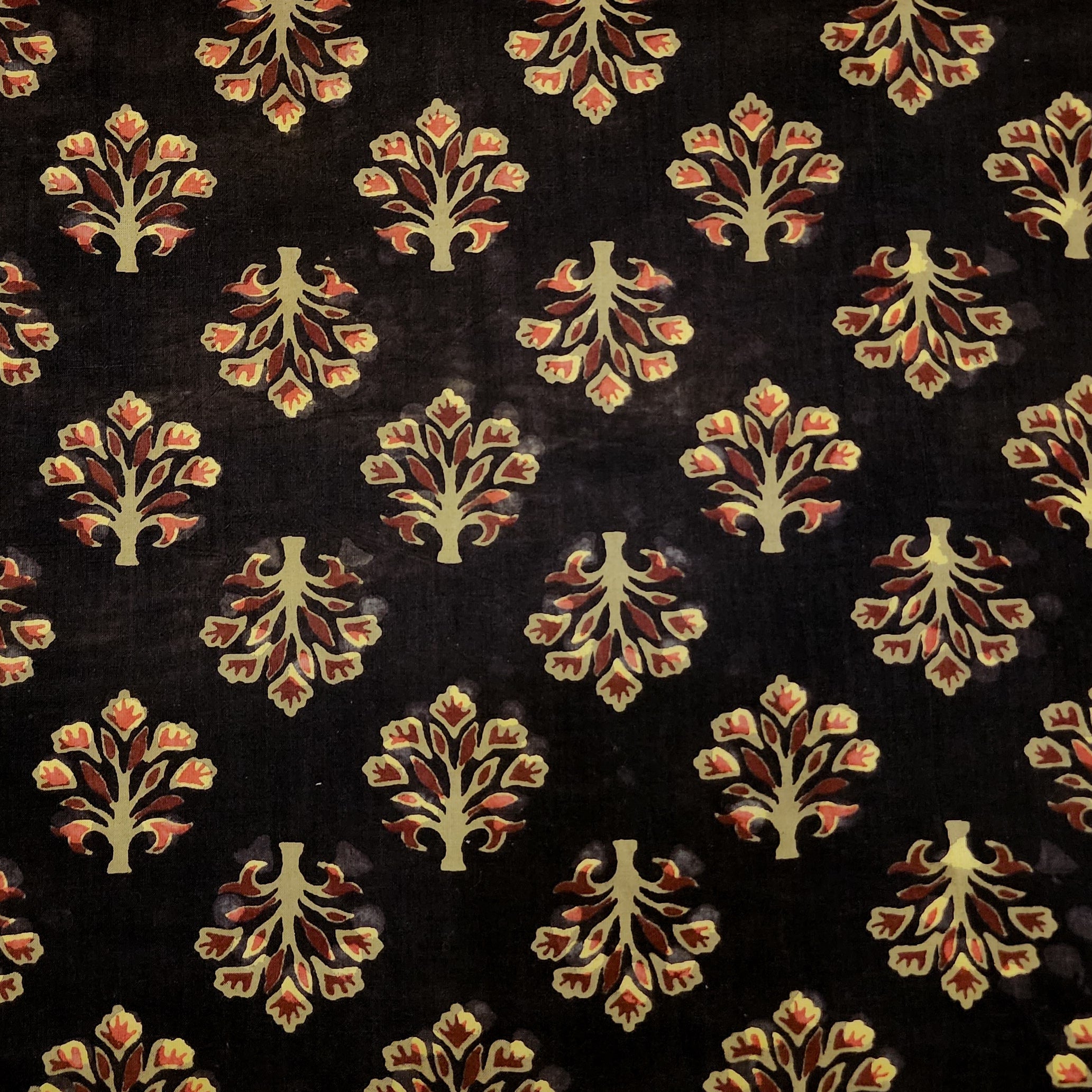 Pure Cotton Bagru Black With Mahindi Green Wild Flower Hand Block Prin ...