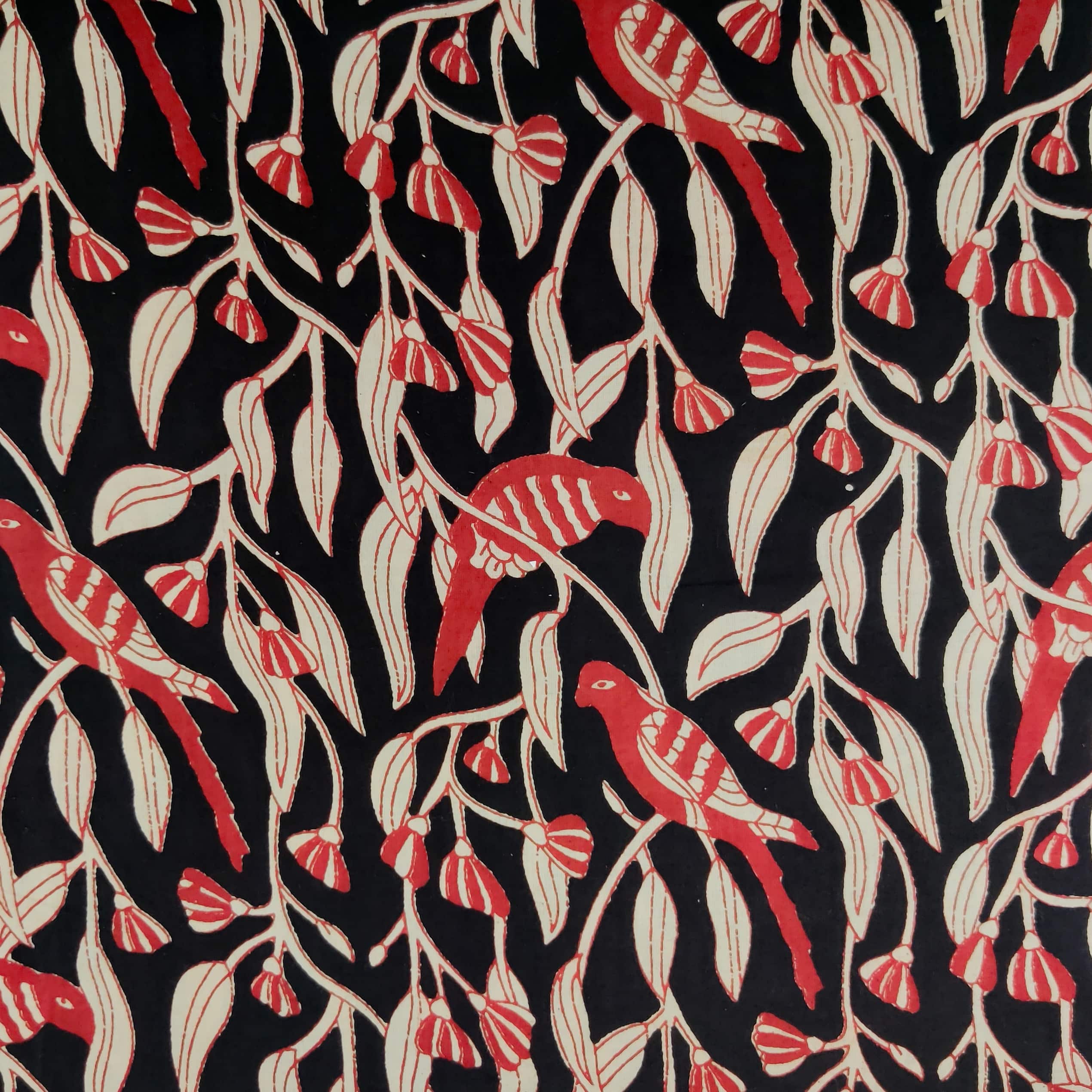 Pure Cotton Bagru Black With Rust Birds Sitting Hand Block Print Fabri ...