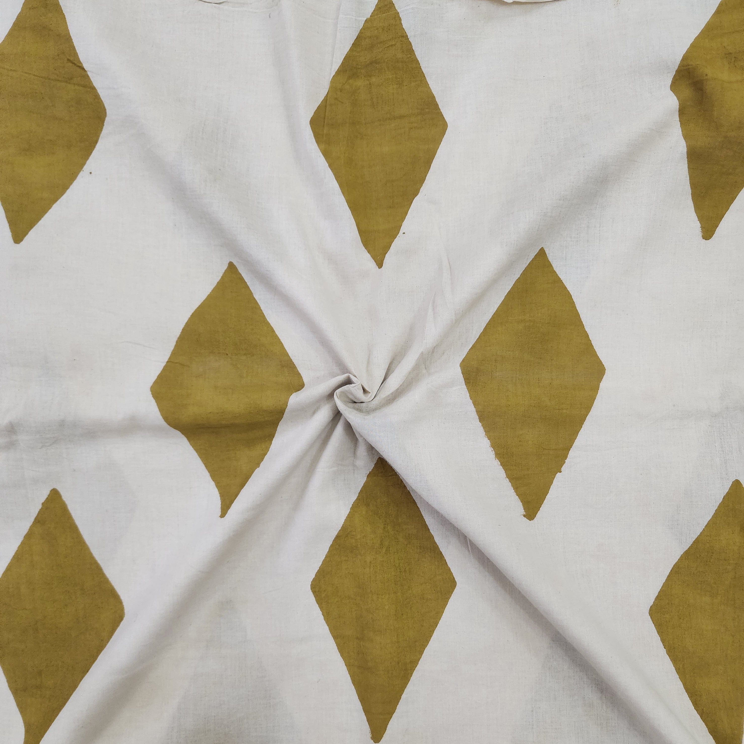 Pure Cotton Bagru Cream With Mustard Diamond Motif Hand Block Print Fa ...