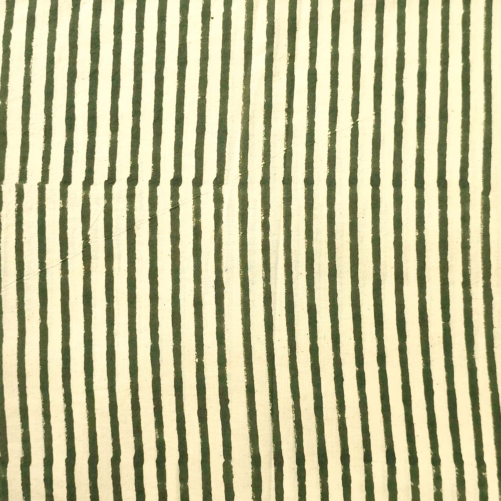 (Pre Cut 2 Meter) Pure Cotton Bagru Cream With Mahindi Green Stripes H – Sanskruti