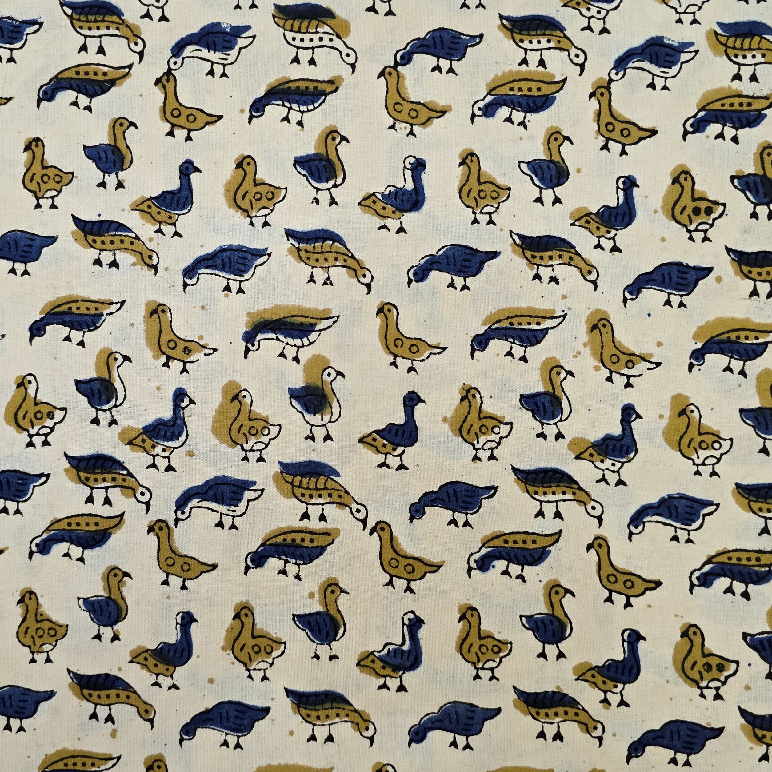 Pure Cotton Bagru Cream With Mustard And Blue Dunks Hand Block Print F ...
