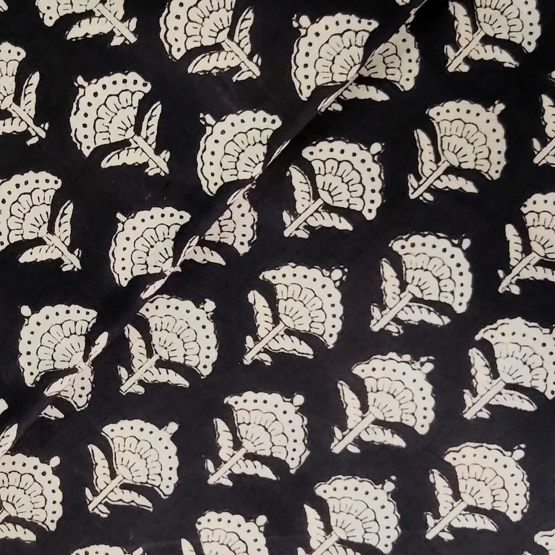 Pure Cotton Bagru Iris Flower Motif Hand Block Print Fabric – Sanskruti