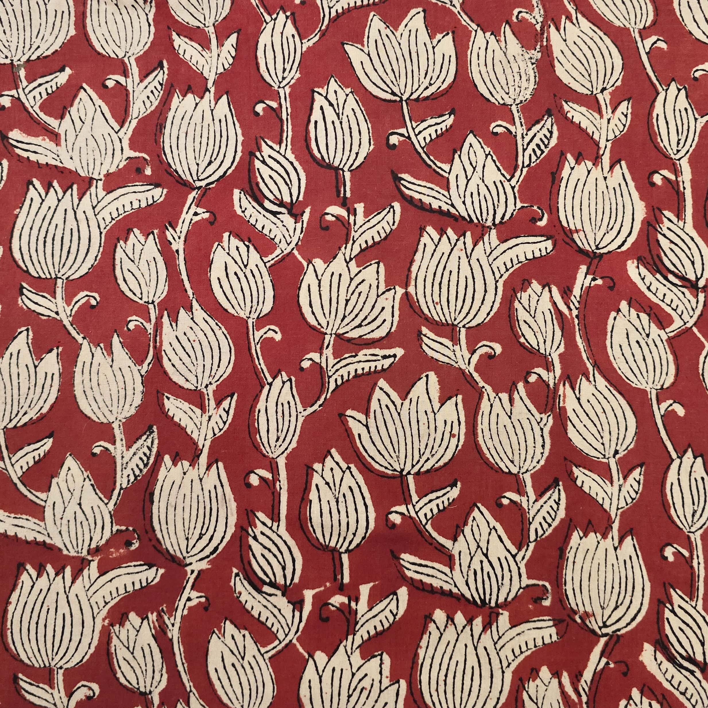 Pure Cotton Bagru Red With Cream Flower Creeper Hand Block Print Fabri ...