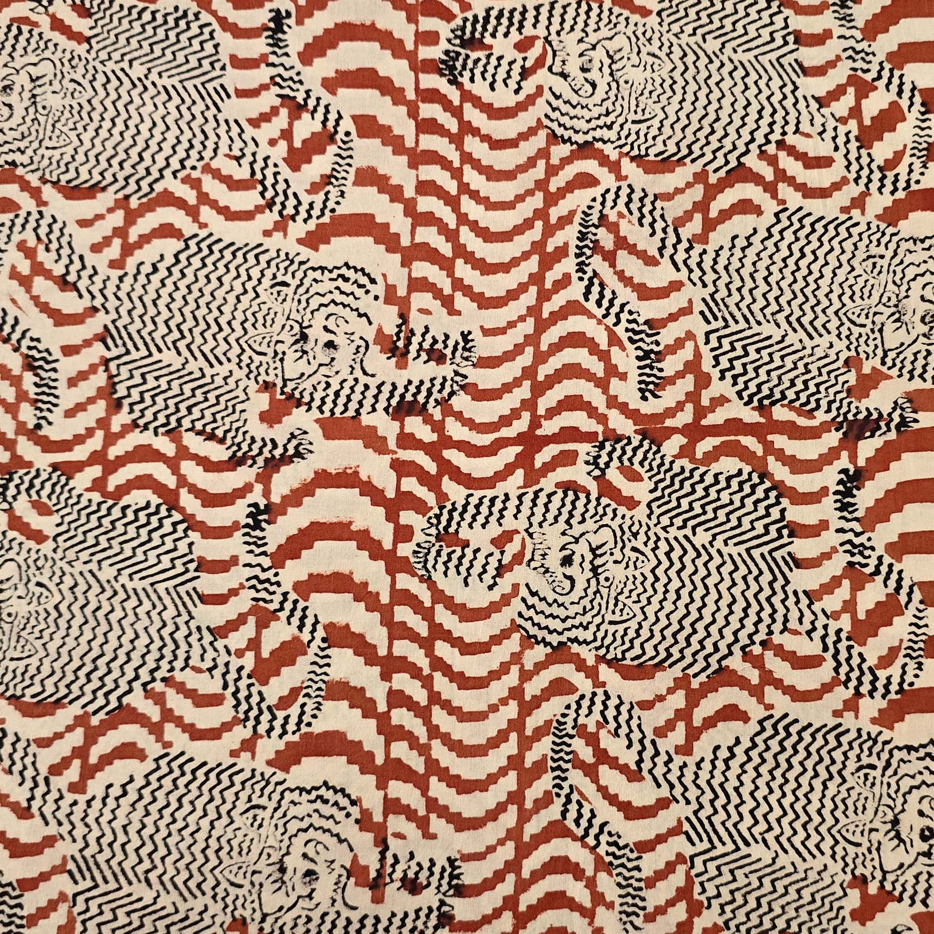 (PRE-CUT 0.80 METER) Pure Cotton Bagru Rust Red With Black And Cream T ...