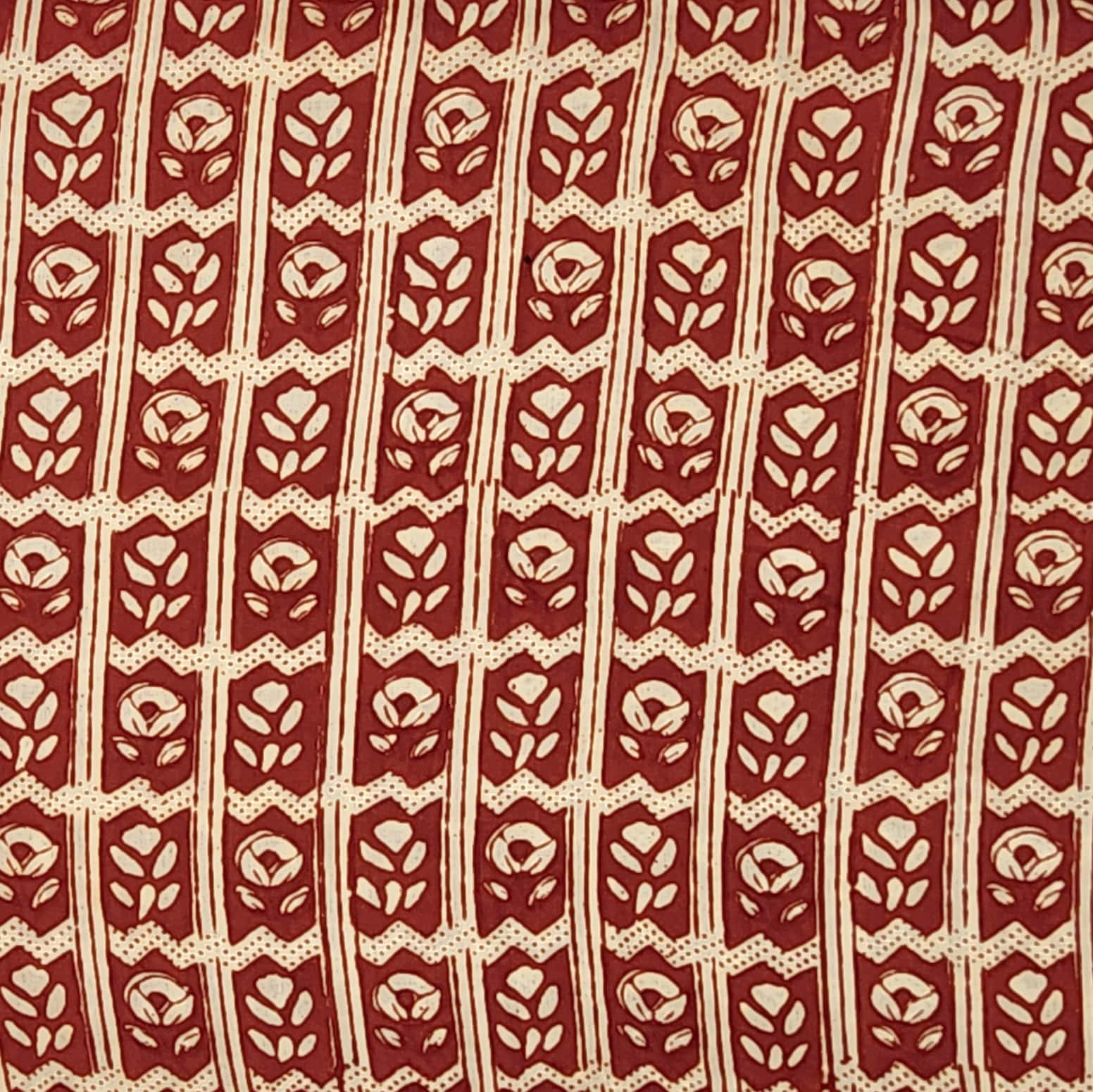 Pure Cotton Bagru Rust Red With Cream Flower Motif Hand Block Print Fa ...