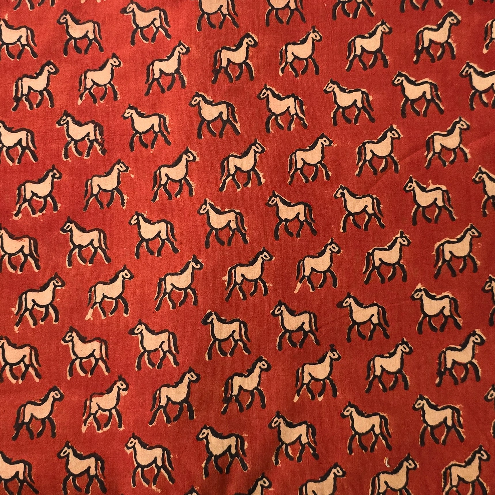 Pure Cotton Bagru Rust Red With Cream Horse Hand Block Print Fabric ...