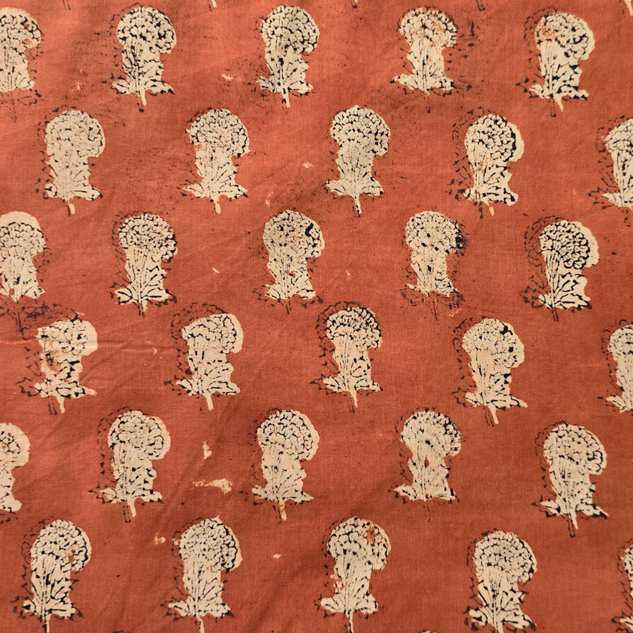 Pure Cotton Bagru Rust Red With Flower Motif Hand Block Print Fabric ...