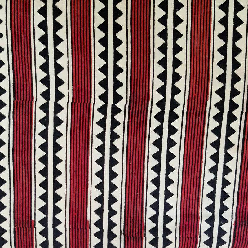 (Pre-cut 0.90 Meter) Pure Cotton Bagru Rust With Cream And Black Intri ...