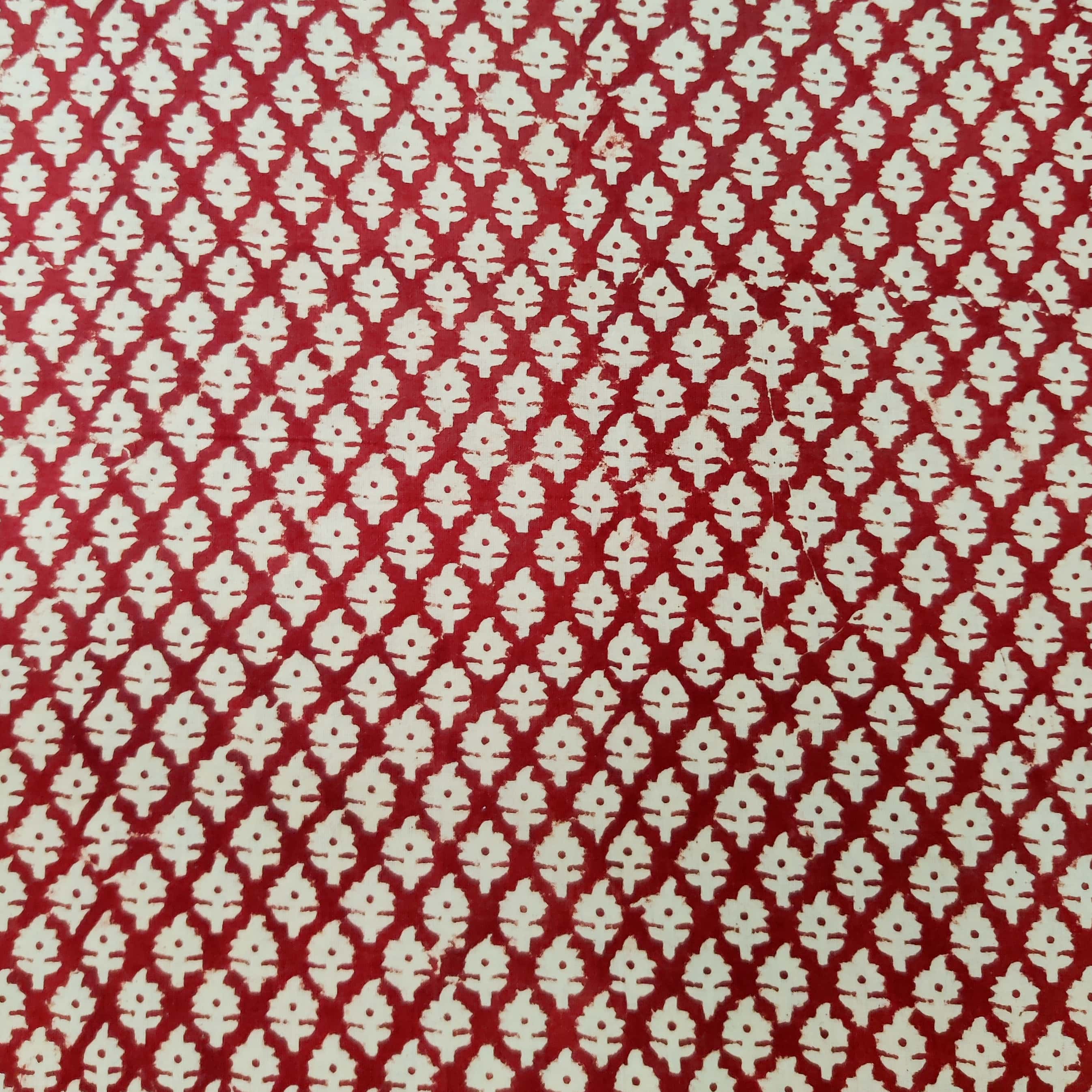 Pure Cotton Bagru Rust With Cream Tiny Flower Motif Hand Block Print F ...