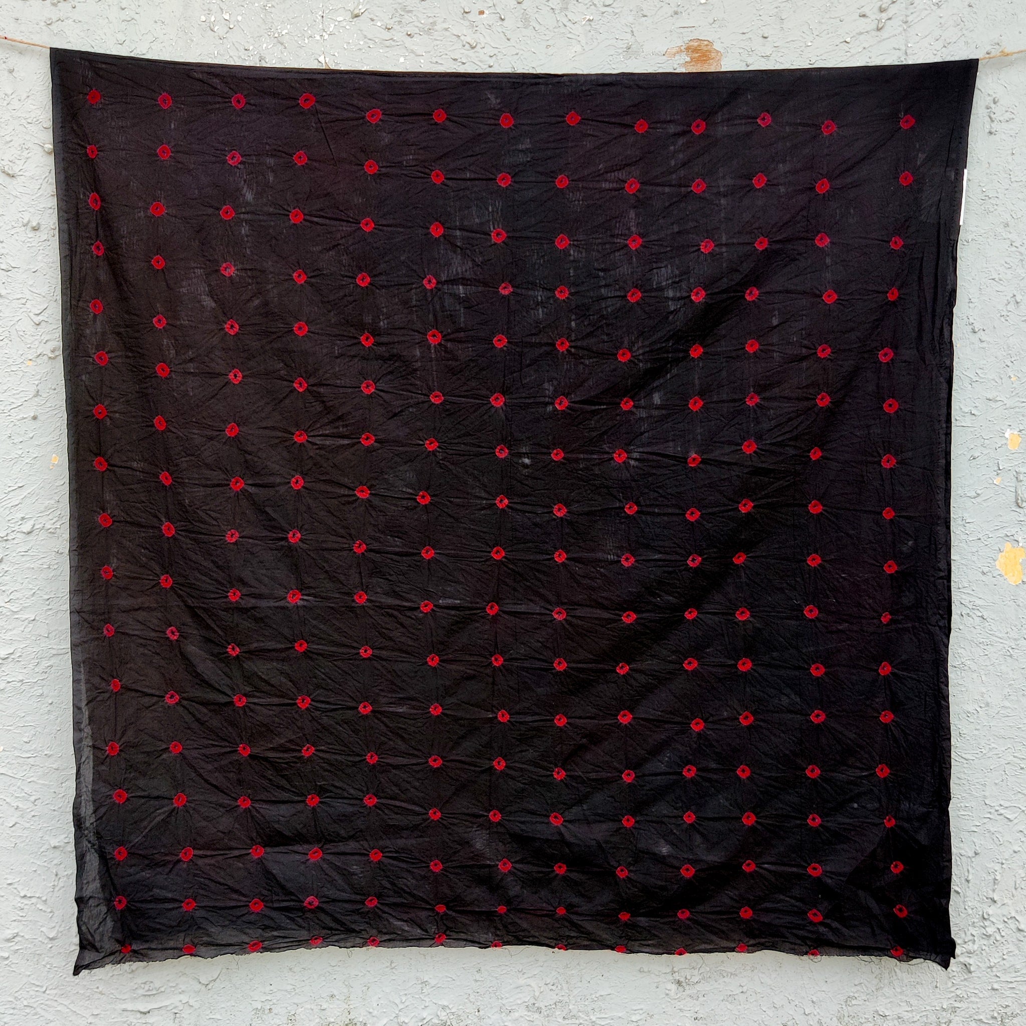 ( Pre-Cut 2.5 Meter ) Pure Cotton Bandani Black with Red Hand Tie And ...