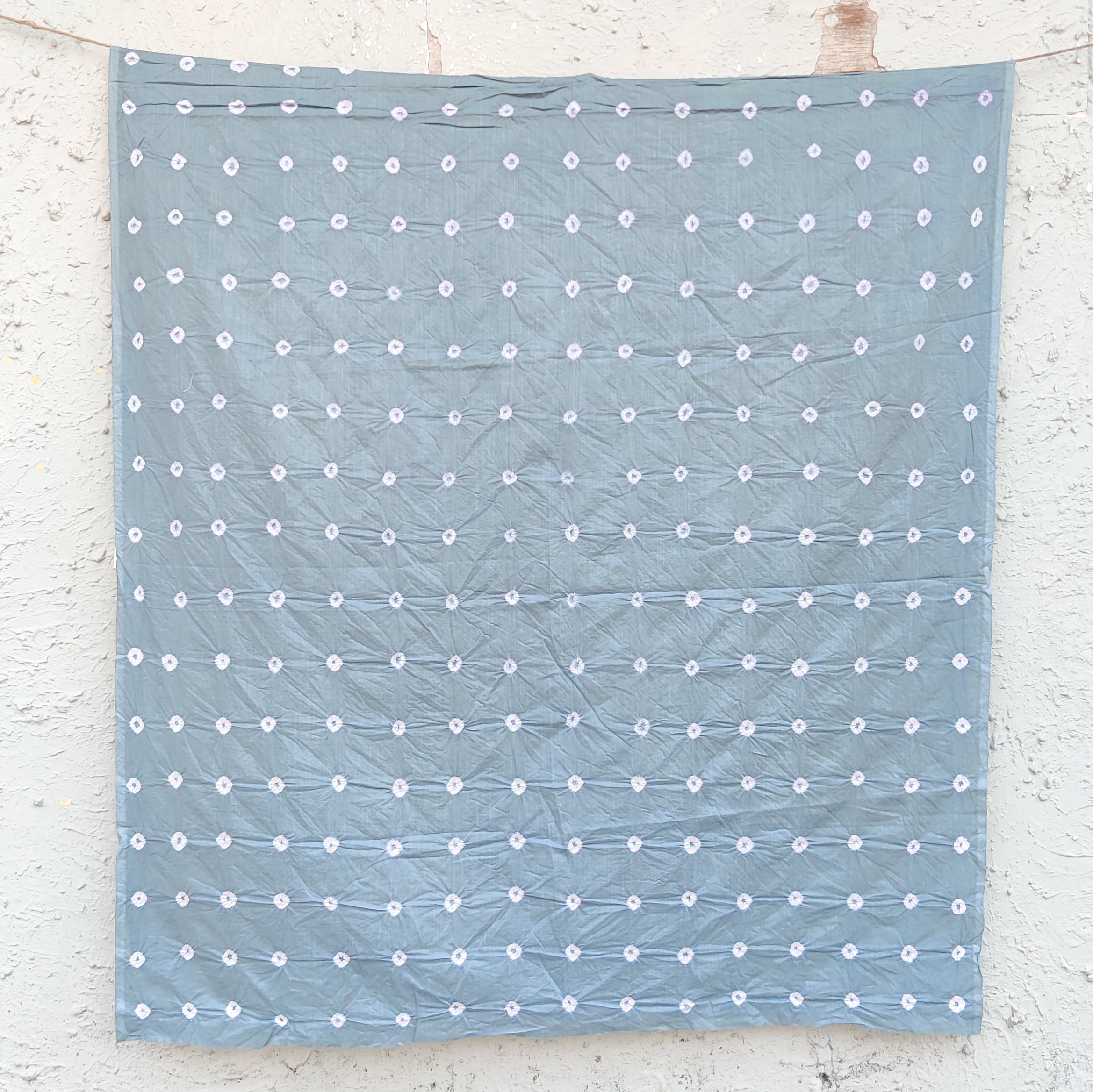( Precut 2.20 Meter ) Pure Cotton Bandani Grey With White Dots Hand Ti ...