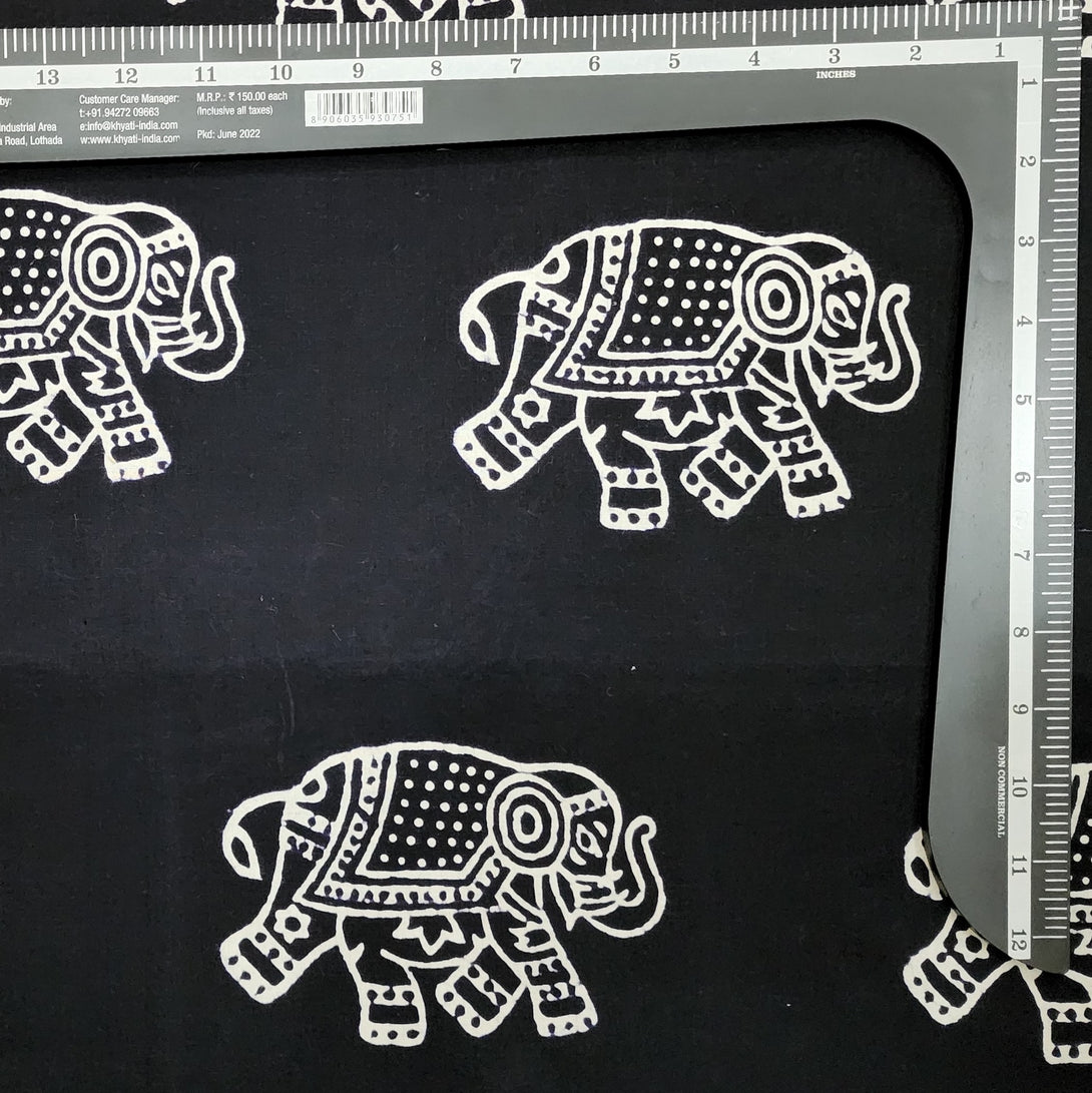 Pure Cotton Black And White Elephant Hand Block Print Fabric – Sanskruti