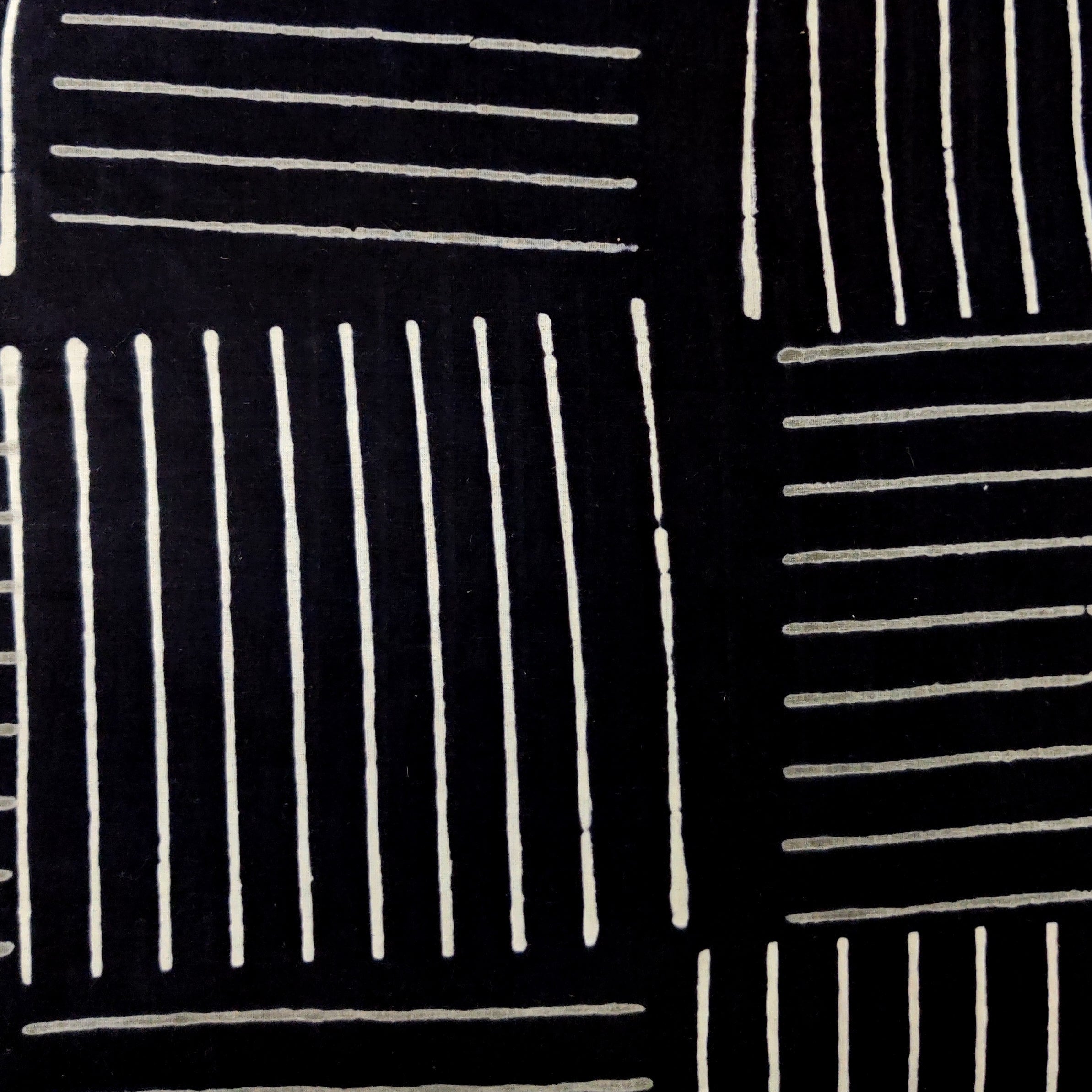Pure Cotton Black And White Stripes Block Hand Block Print Fabric ...