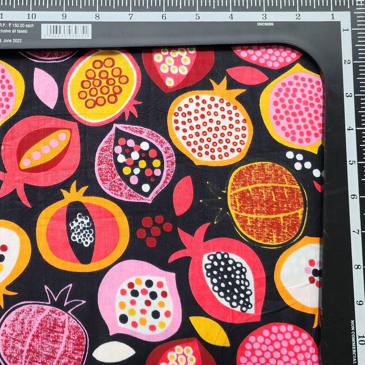 Pure Cotton Black With Different Types Of Colourful Fruits Screen Prin ...