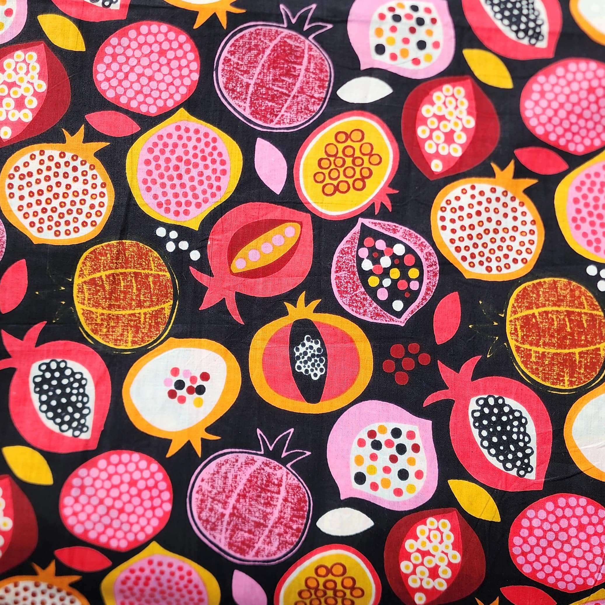 Pure Cotton Black With Different Types Of Colourful Fruits Screen Prin ...