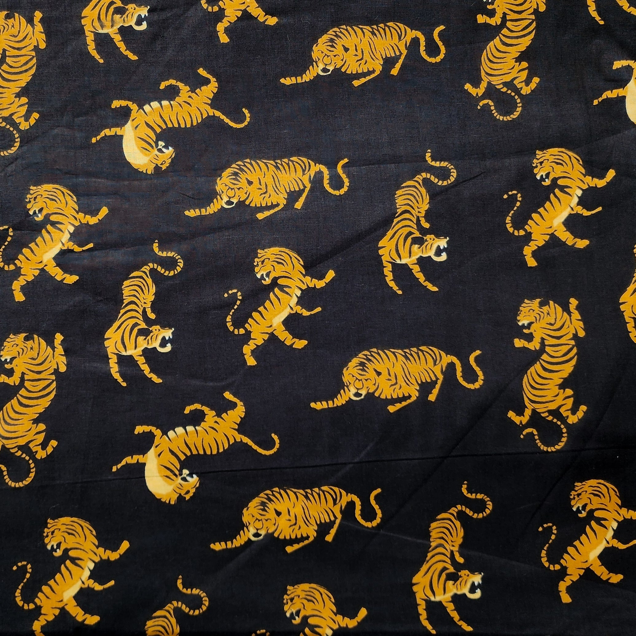 (PRE-CUT 1 METER) Pure Cotton Black With Tiger Screen Print Fabric ...