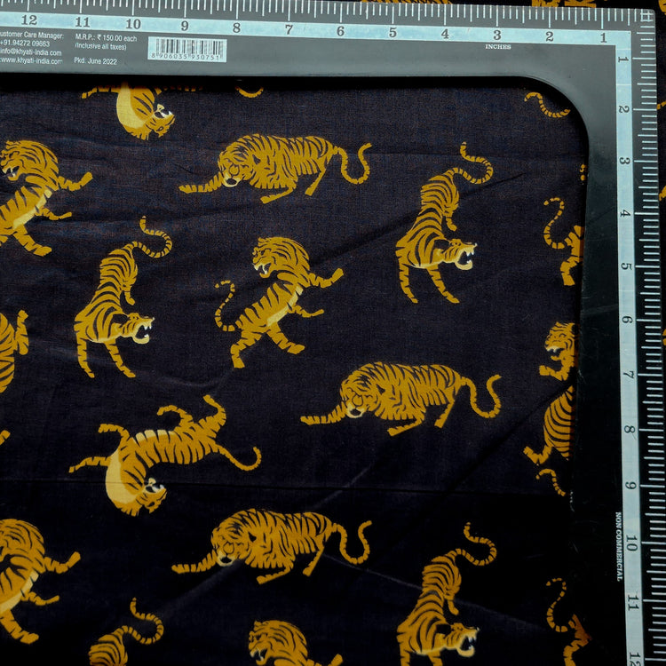 Pure Cotton Black With Tiger Screen Print Fabric – Sanskruti
