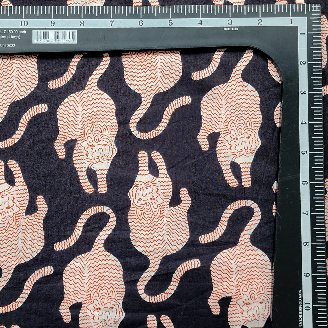 Pure Cotton Black With White Tiger Screen Print Fabric – Sanskruti