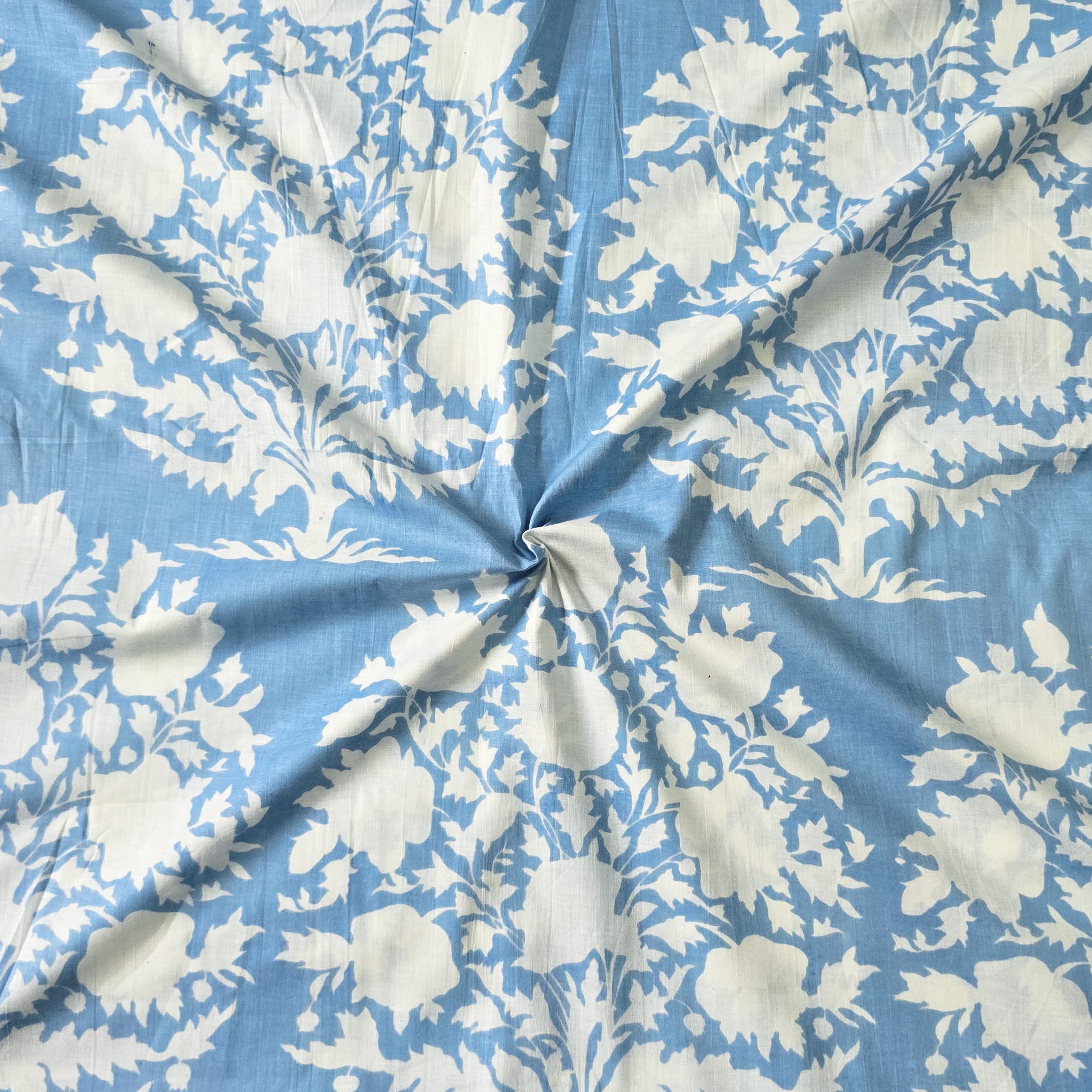 Pure Cotton Blue With Big Flower Plant Motif Screen Print Fabric ...