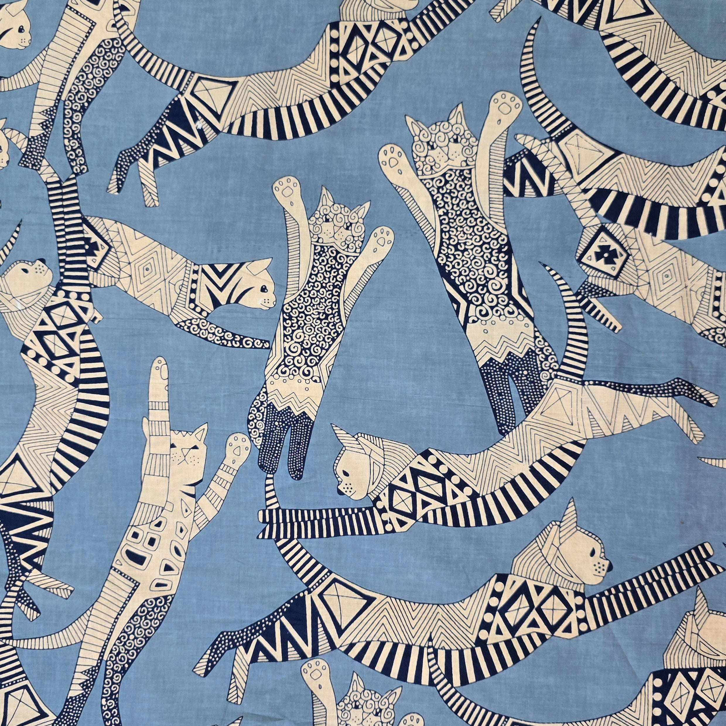 Pure Cotton Light Blue With Egyptian Cat Screen Print Fabric – Sanskruti
