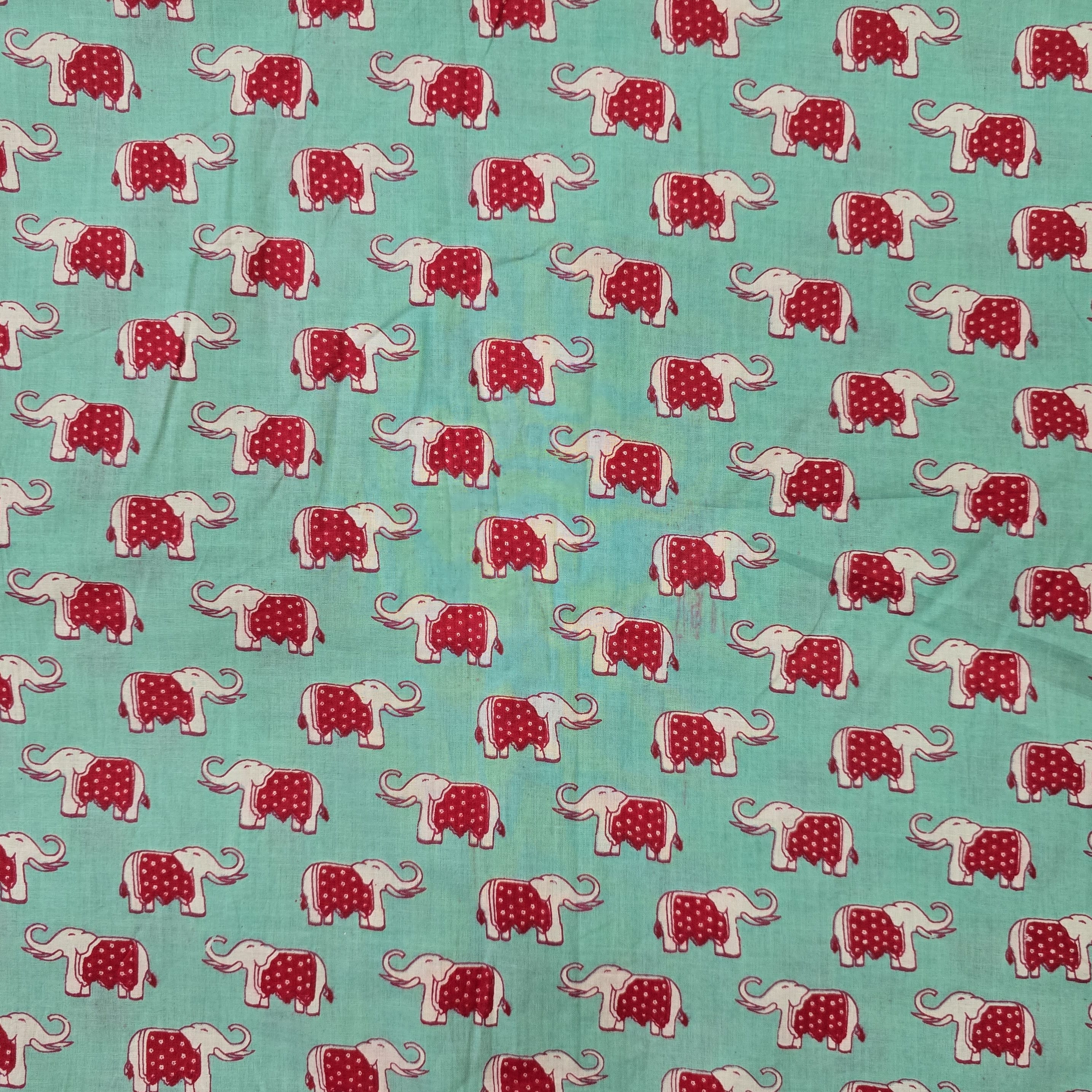 Pure Cotton Blue With Red Elephant Screen Print Fabric – Sanskruti