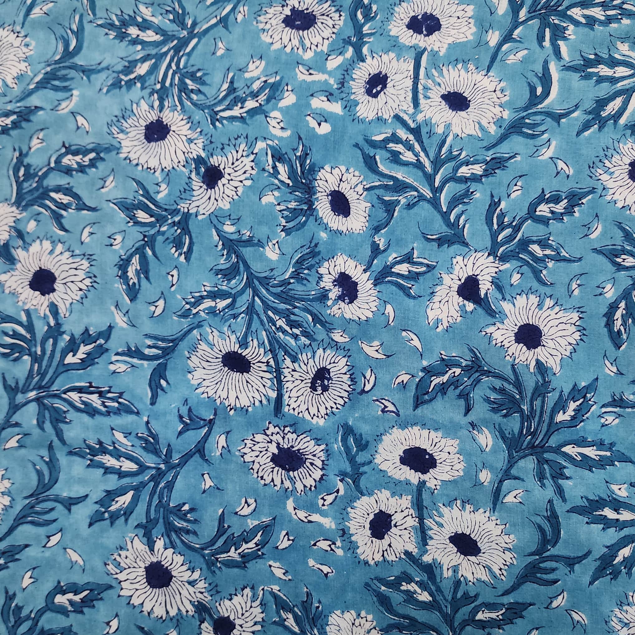 Pure Cotton Blue With White Flower Jaal Jaipuri Hand Block Print Fabri ...