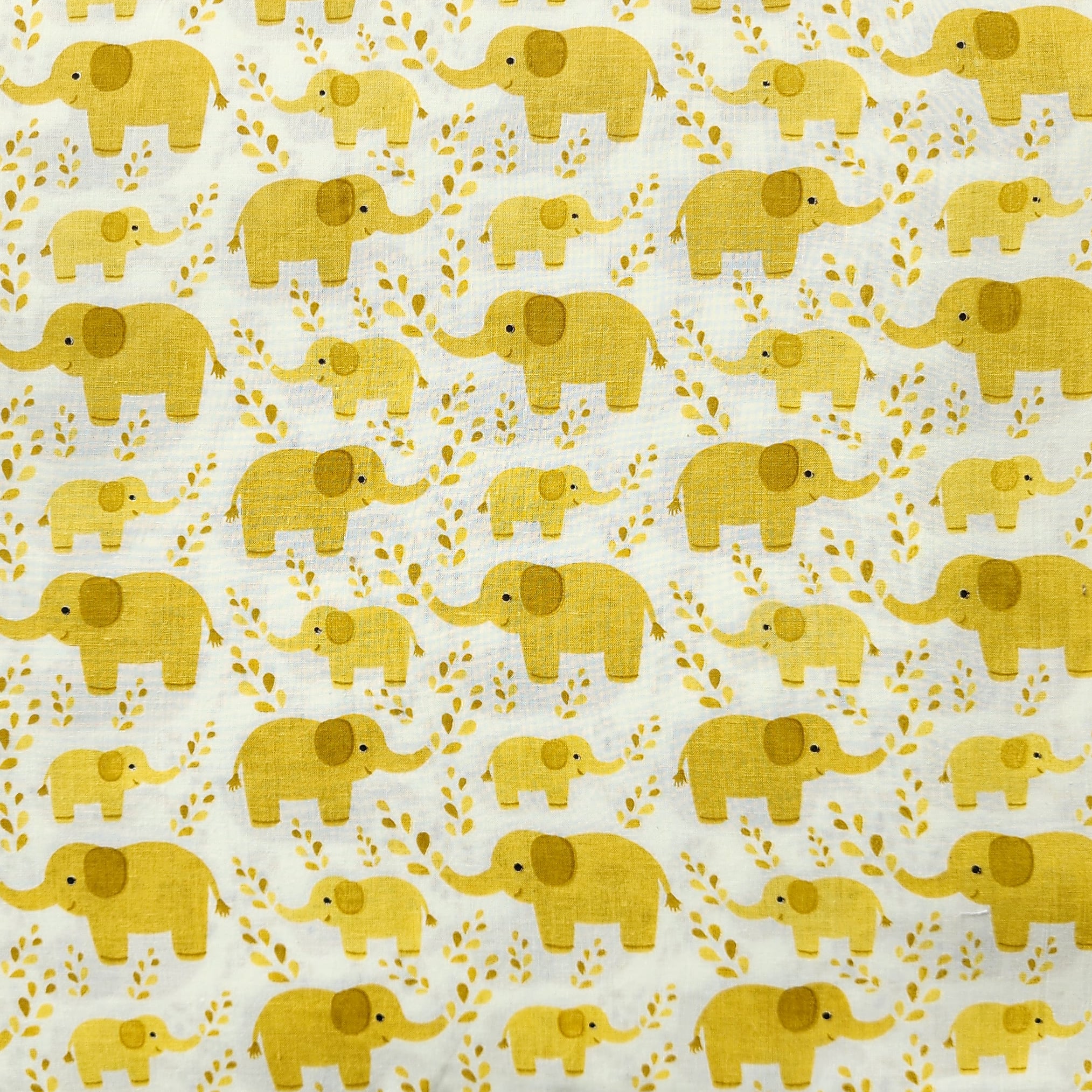 Pure Cotton Cream With Yellow Elephants Screen Print Fabric – Sanskruti