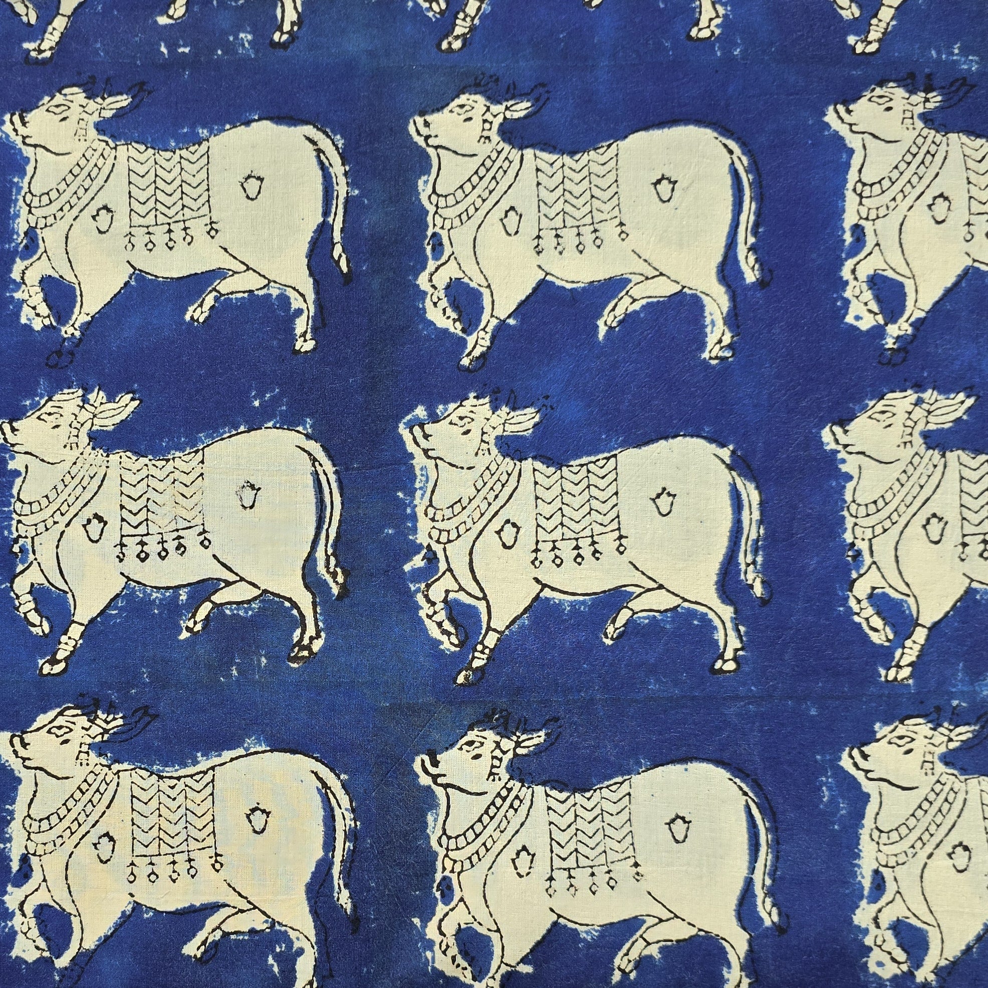 Pure Cotton Dabu Blue With White Moo Hand Block Print Fabric – Sanskruti