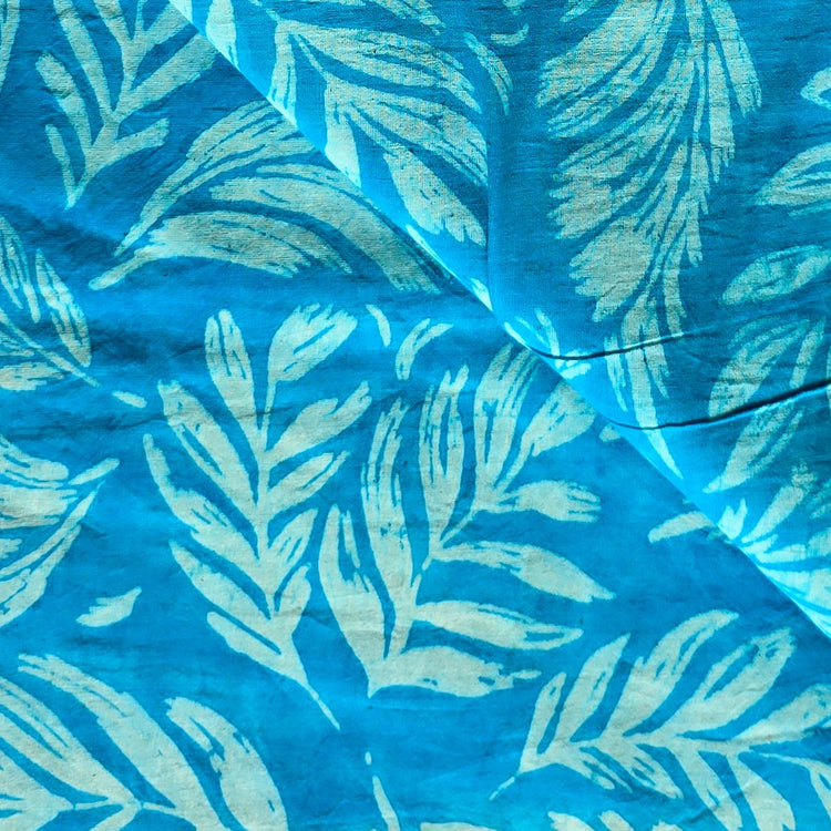Pure Cotton Dabu Blue With White Wild Jungle Leaves Jaal Hand Block Pr ...