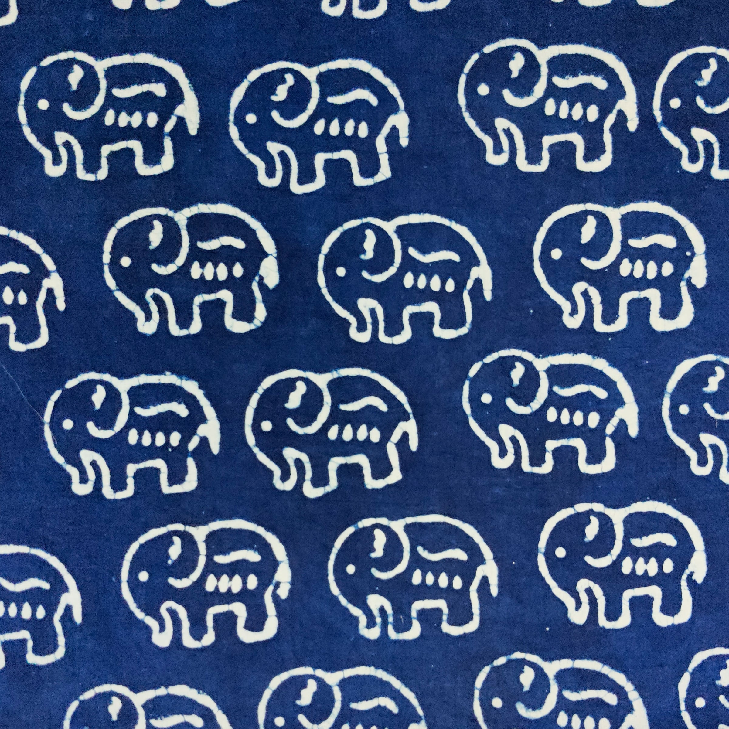Pure Cotton Dabu Indigo With Cream Big Elephant Motif Hand Block Print ...