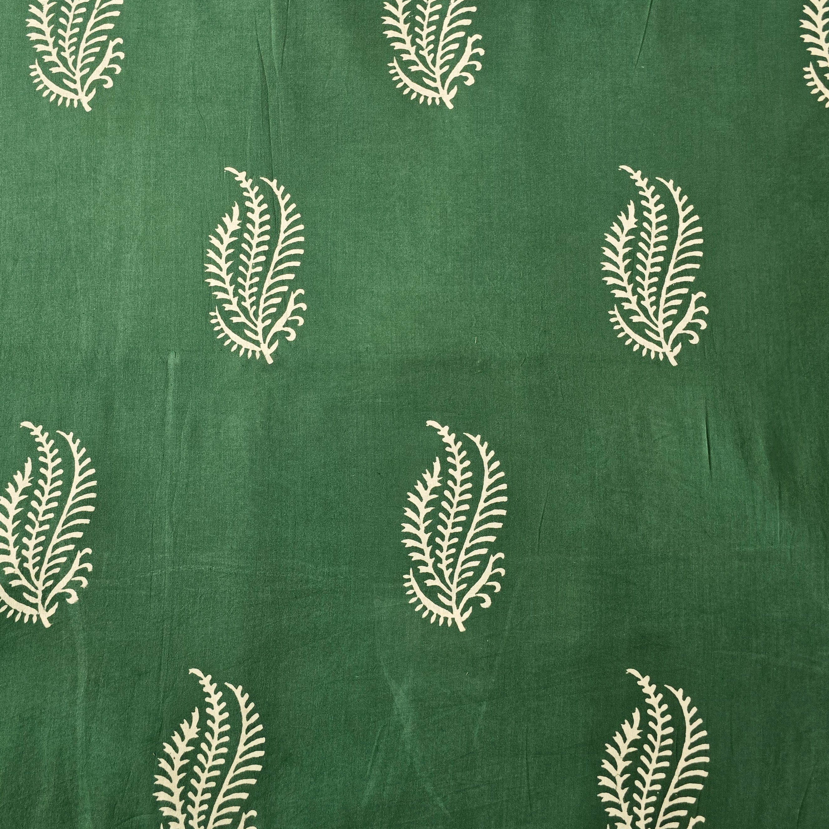 Pure Cotton Dabu Dark Green Big Flower Motif Hand Block Print Fabric – Sanskruti