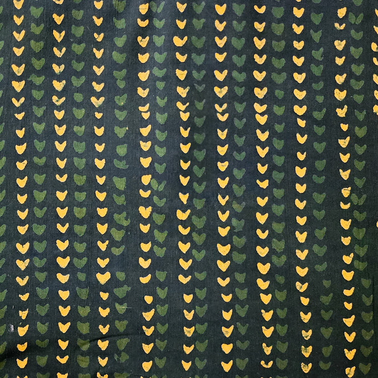 Pure Cotton Dabu Dark Green With Yellow Flower Motif Hand Block Print – Sanskruti