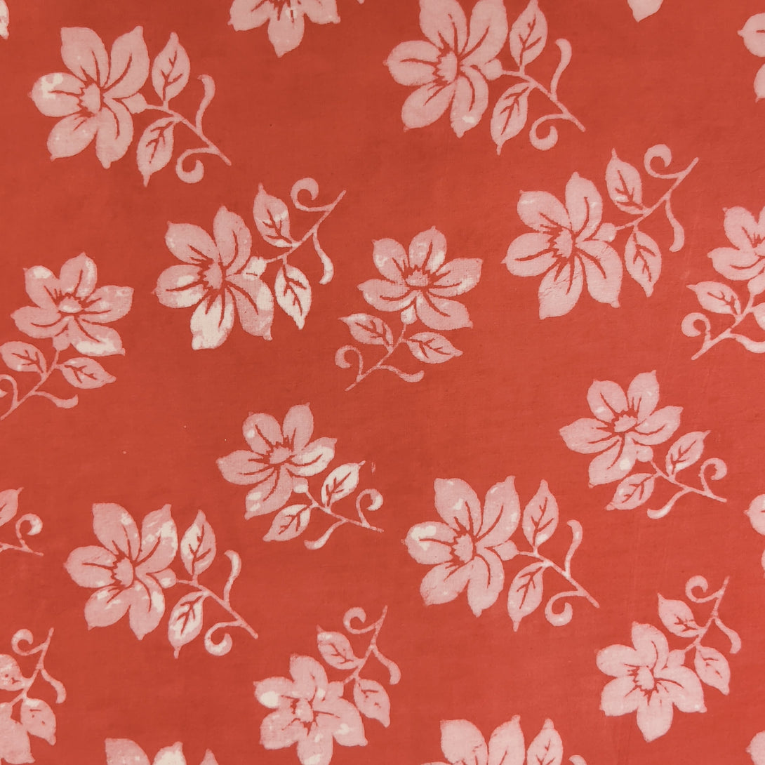 Pre cut 1.70 meter Pure Cotton Dabu Dark Peach With Cream Flower Intri – Sanskruti