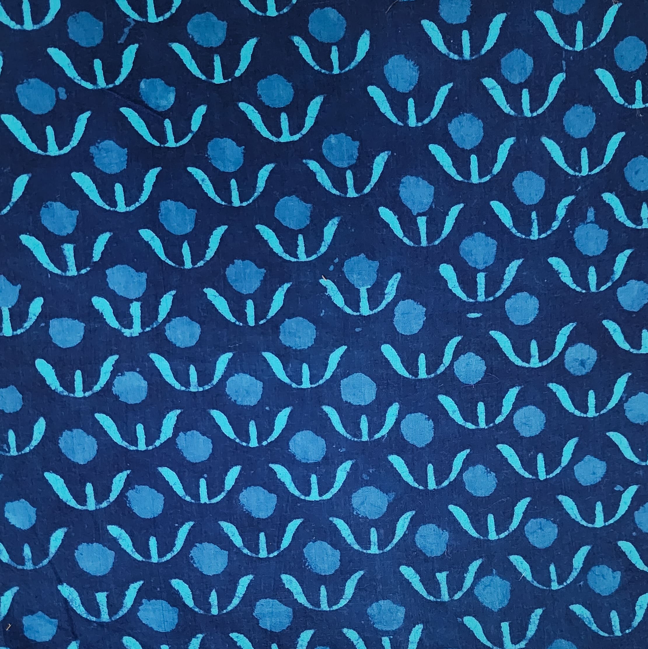 Pure Cotton Dabu Deep Blue With Light Blue Flower Buds Motif Hand Bloc ...