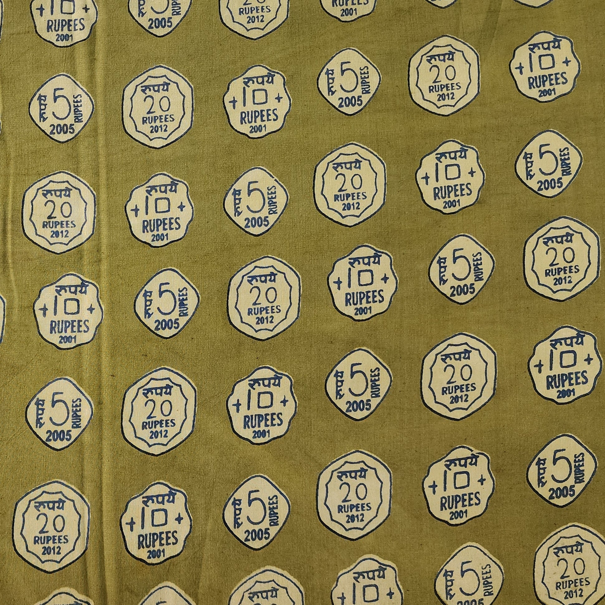 Pure Cotton Dabu Green With Coins Hand Block Print Fabric – Sanskruti