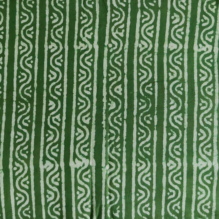 ( Pre-Cut 1.80 Meter ) Pure Cotton Dabu Green With Cream Border Hand B – Sanskruti