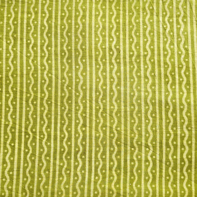 (PRE-CUT 1.40 METER) Pure Cotton Dabu Green With Cream Border Stripes – Sanskruti