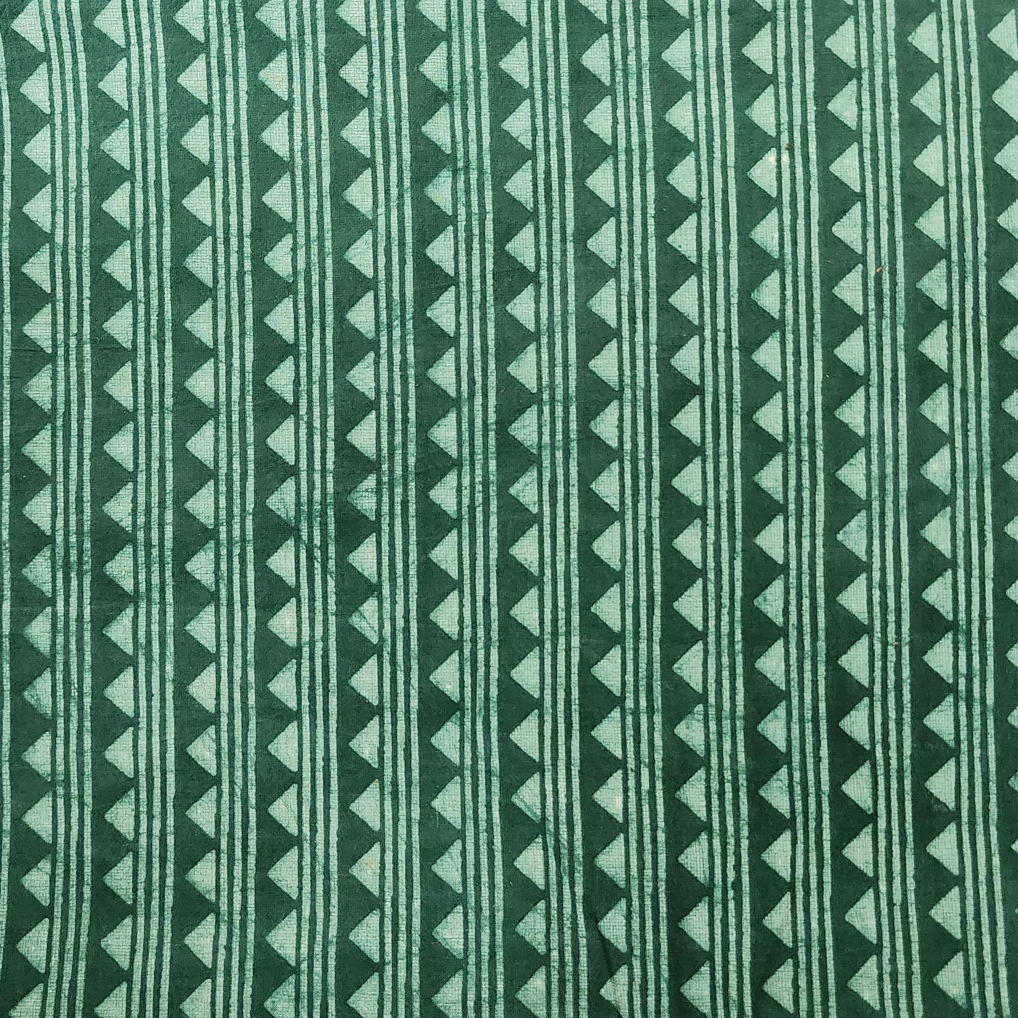 (PRE-CUT 1.75 METER) Pure Cotton Dabu Green With Cream Triangle Border – Sanskruti