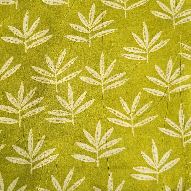 ( PRE-CUT 0.95 METER ) Pure Cotton Dabu Green With White Intricate Lea – Sanskruti