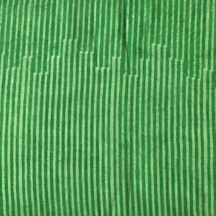 (PRE-CUT 1.40 METER) Pure Cotton Dabu Green With White Stripes Hand Bl – Sanskruti