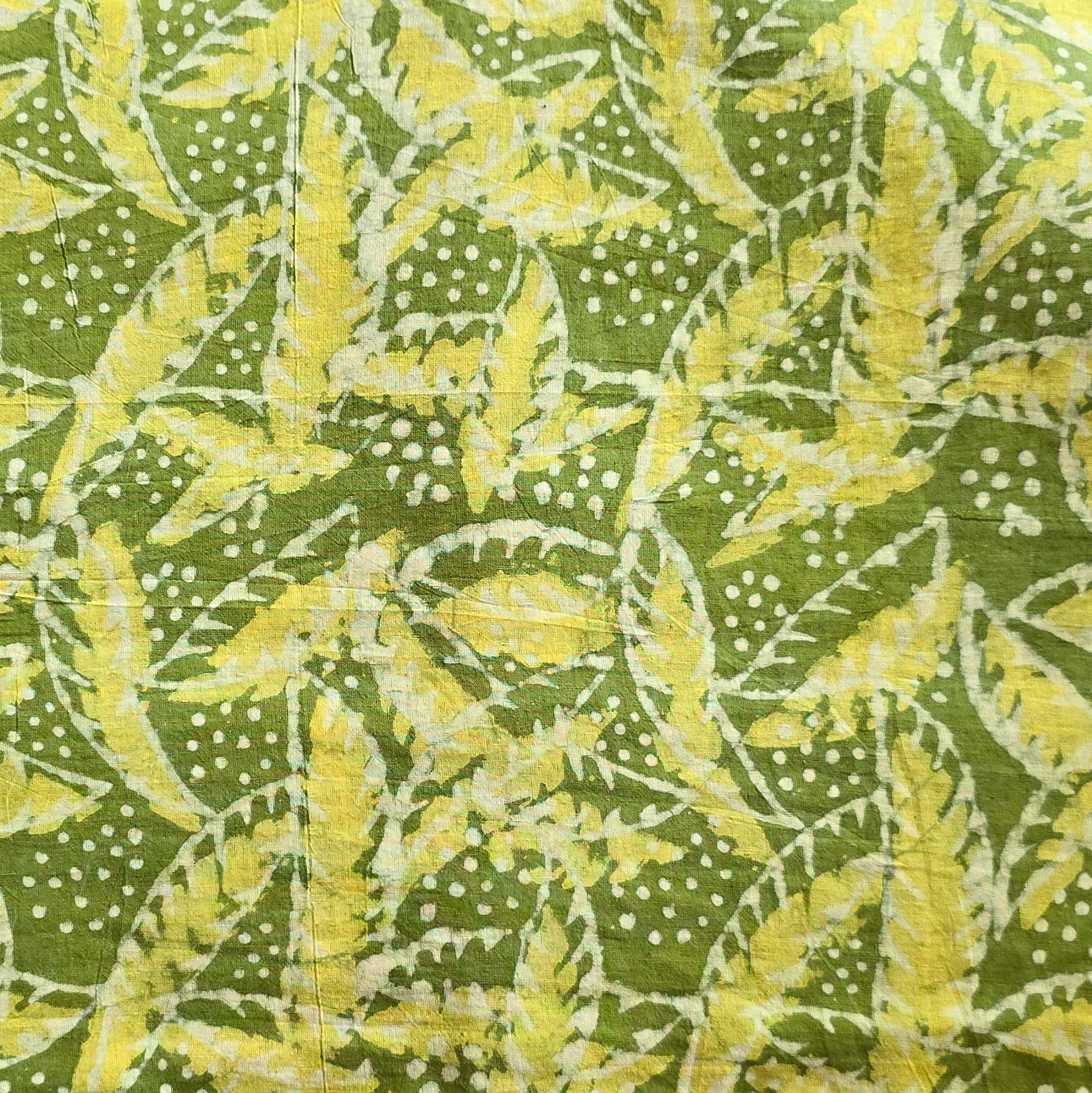 (PRE-CUT 1.85 METER) Pure Cotton Dabu Green With Yellow And White Leav – Sanskruti