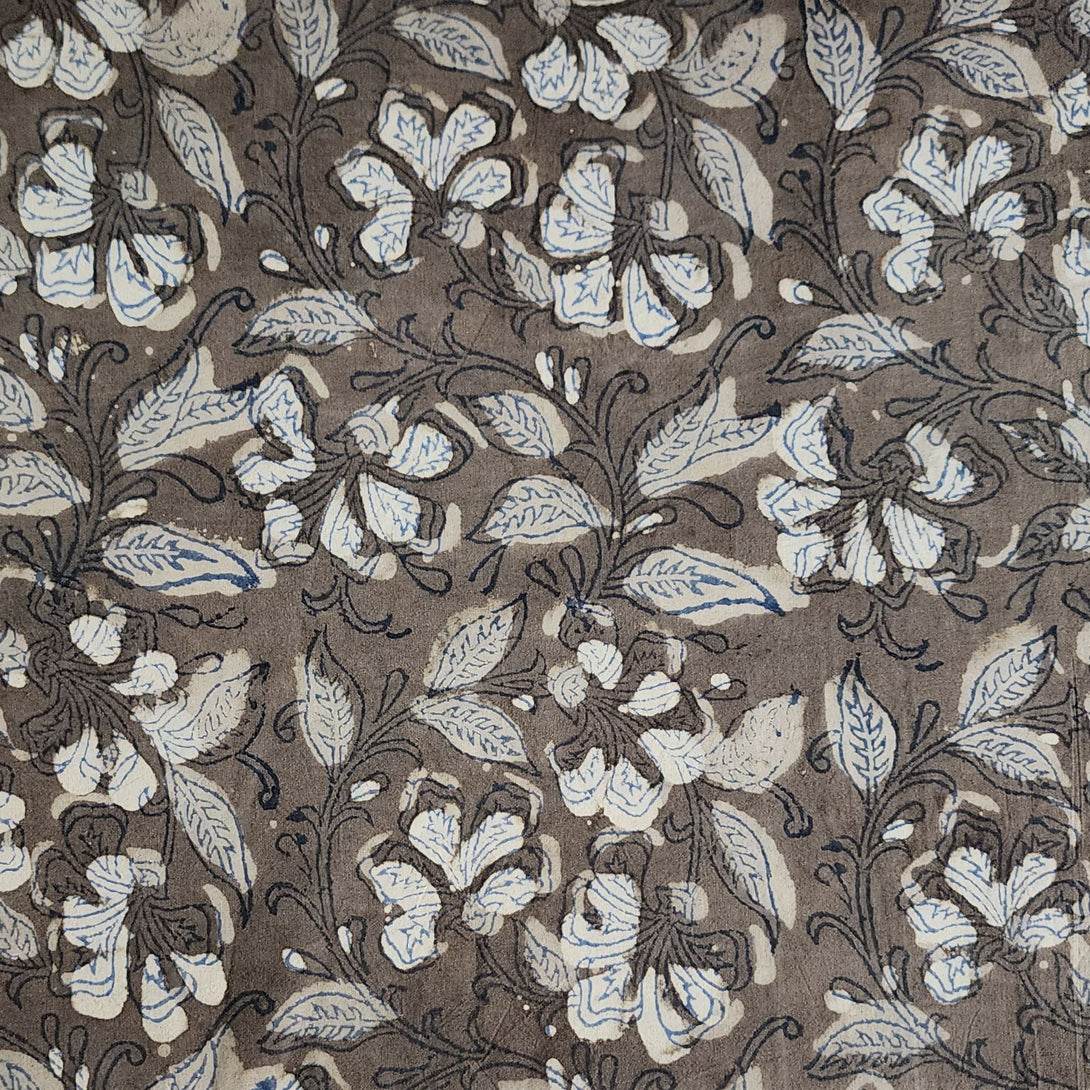 (PRE-CUT 1.45 METER) Pure Cotton Dabu Grey With White Small Flower Jaa ...