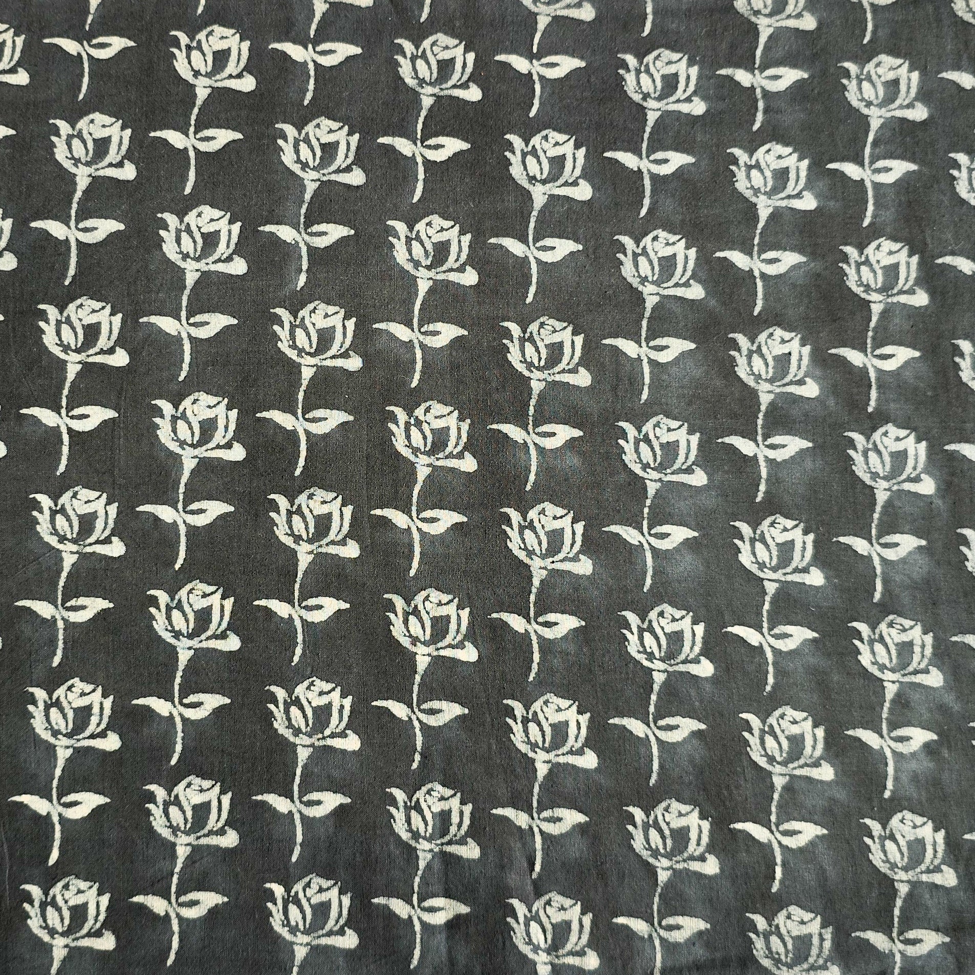 Pure Cotton Dabu Grey With White Small Rose Creeper Hand Block Print F ...